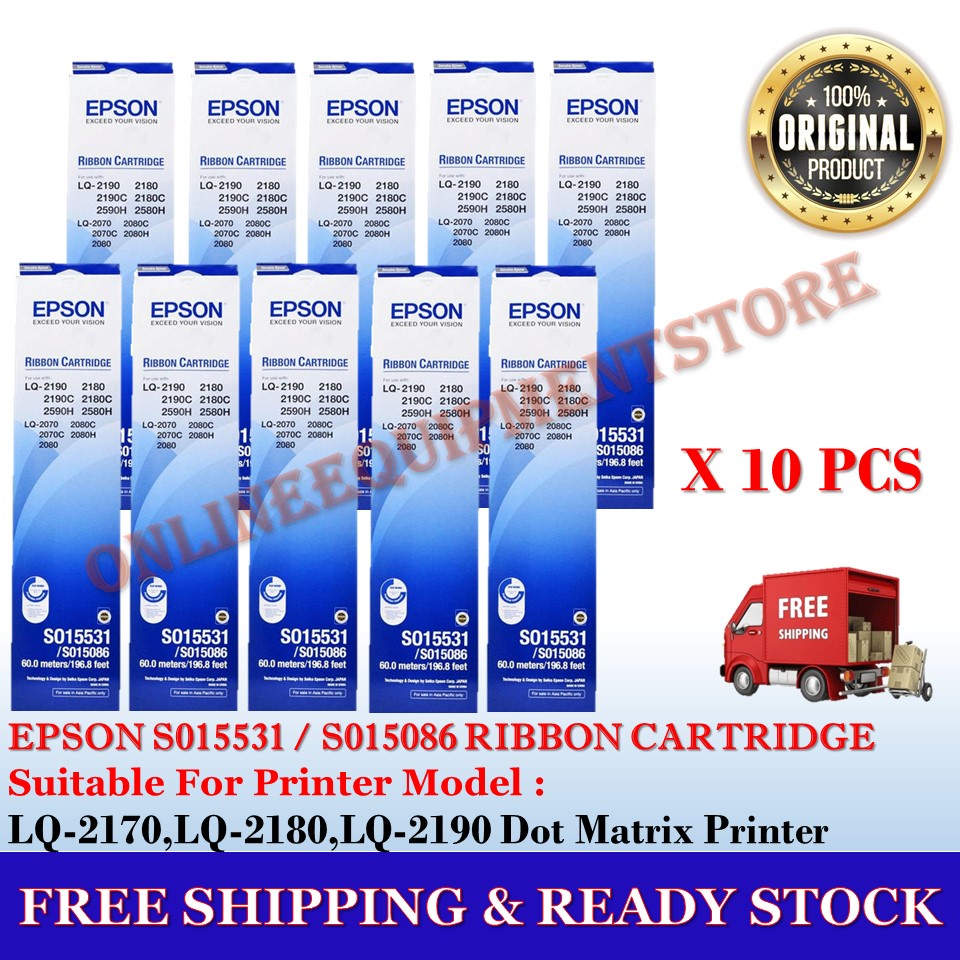 10 UNITS EPSON LQ-2190 RIBBON CARTRIDGE / S015531/ S015086/ LQ2180 2580 ...