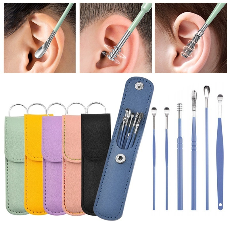 6Pcs Multifunctional Ear Spoon Pick Cleaning Set/Stainless Steel Spiral ...