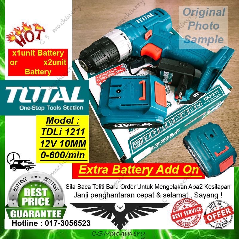 TOTAL 12V Li-ion Cordless Drill - TDLI1211 | Shopee Malaysia