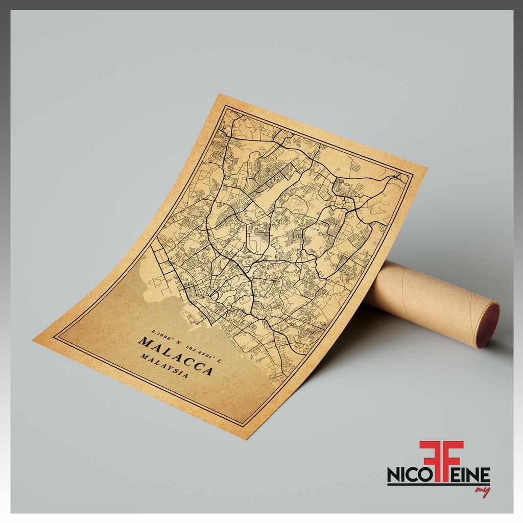 [Poster Only] Melaka Malacca Minimal Map Art Vintage Classic Style ...