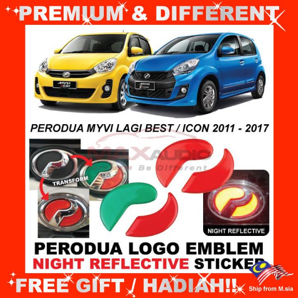 Car Emblem Sticker PERODUA MYVI 2011 - 2017 Front Rear Steering Night ...