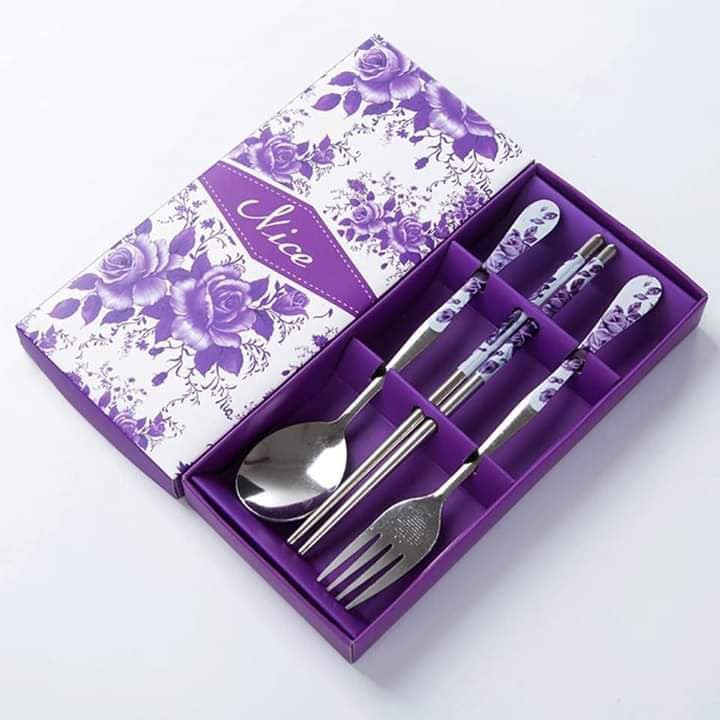 🎀 READY STOCK MALAYSIA !!! SET SUDU GARFU & CHOPSTICK WITH BOX PURPLE ...