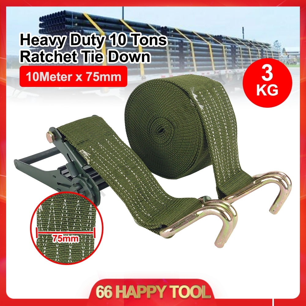10M x 75mm Ratchet Tie Down Belt Army Green Heavy Duty 10ton Load Capacity 3Inch x 33ft Strap ...