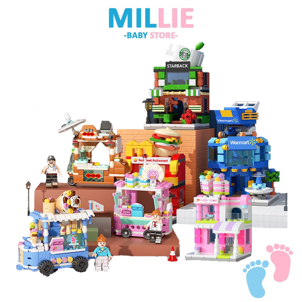 MILLIE Street View Building Block Mini 3D Model Bricks House Shop Kids ...
