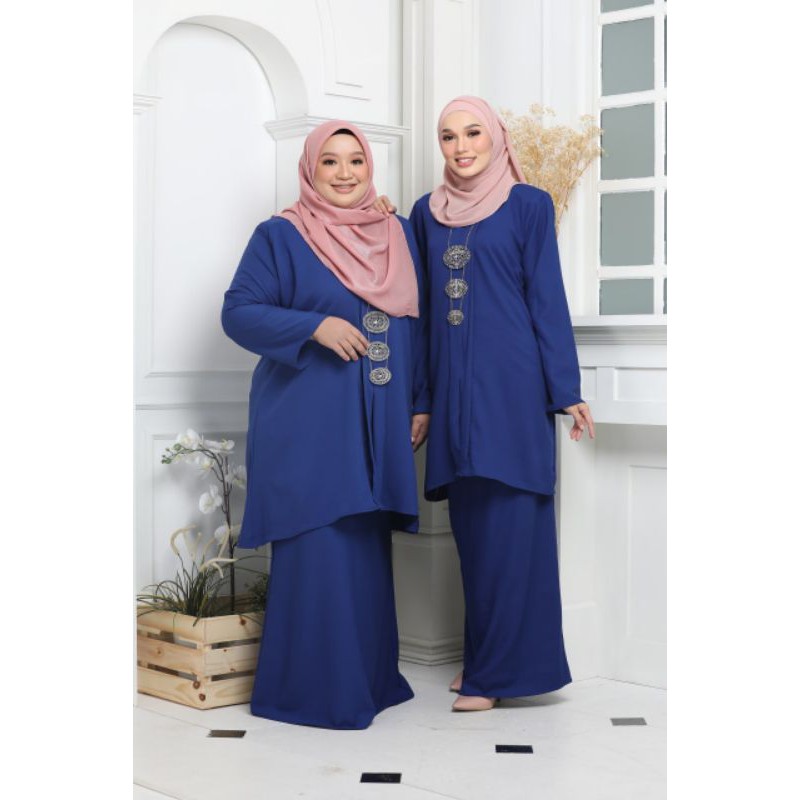 Baju Kurung Kebarung Royal Blue Ironless Saiz S - 5XL Plain Loose Plus ...