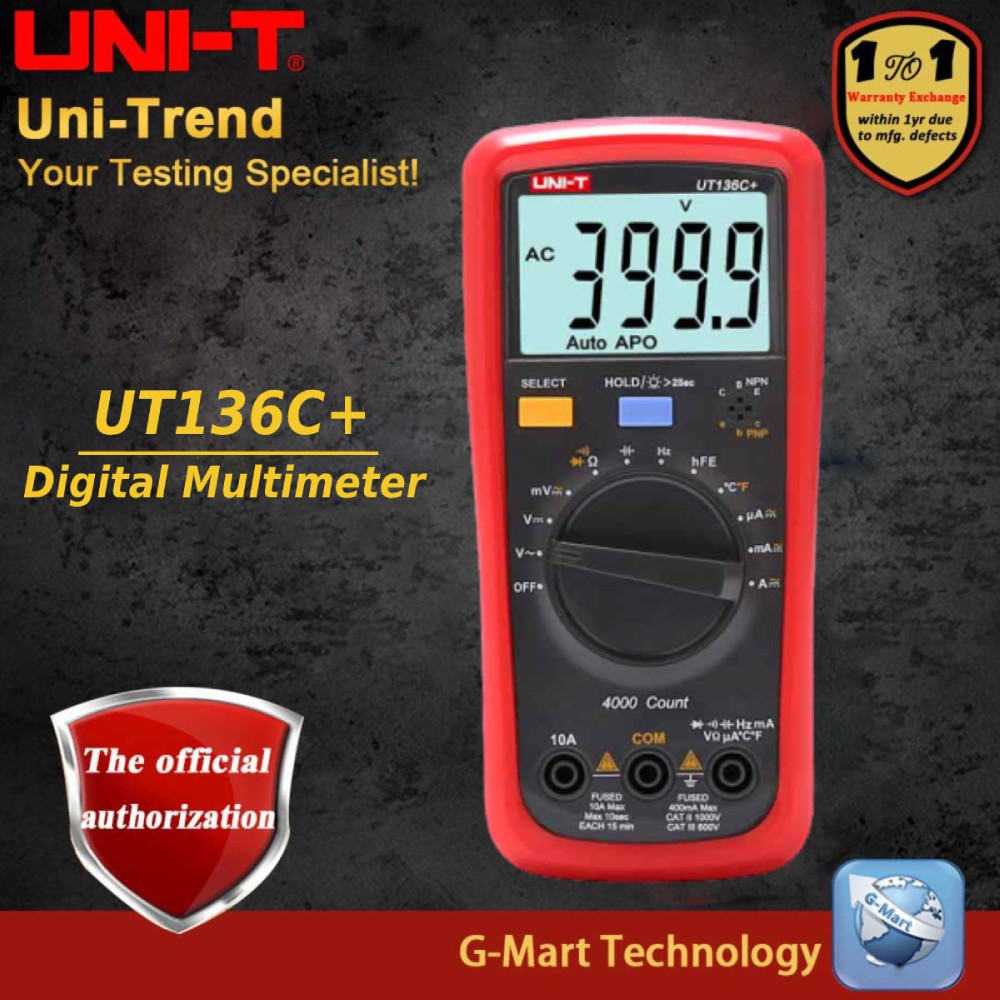 UNI-T UT136C+ Digital Multimeter (AC/DC 1000V Digital Multimeter) | Shopee Malaysia