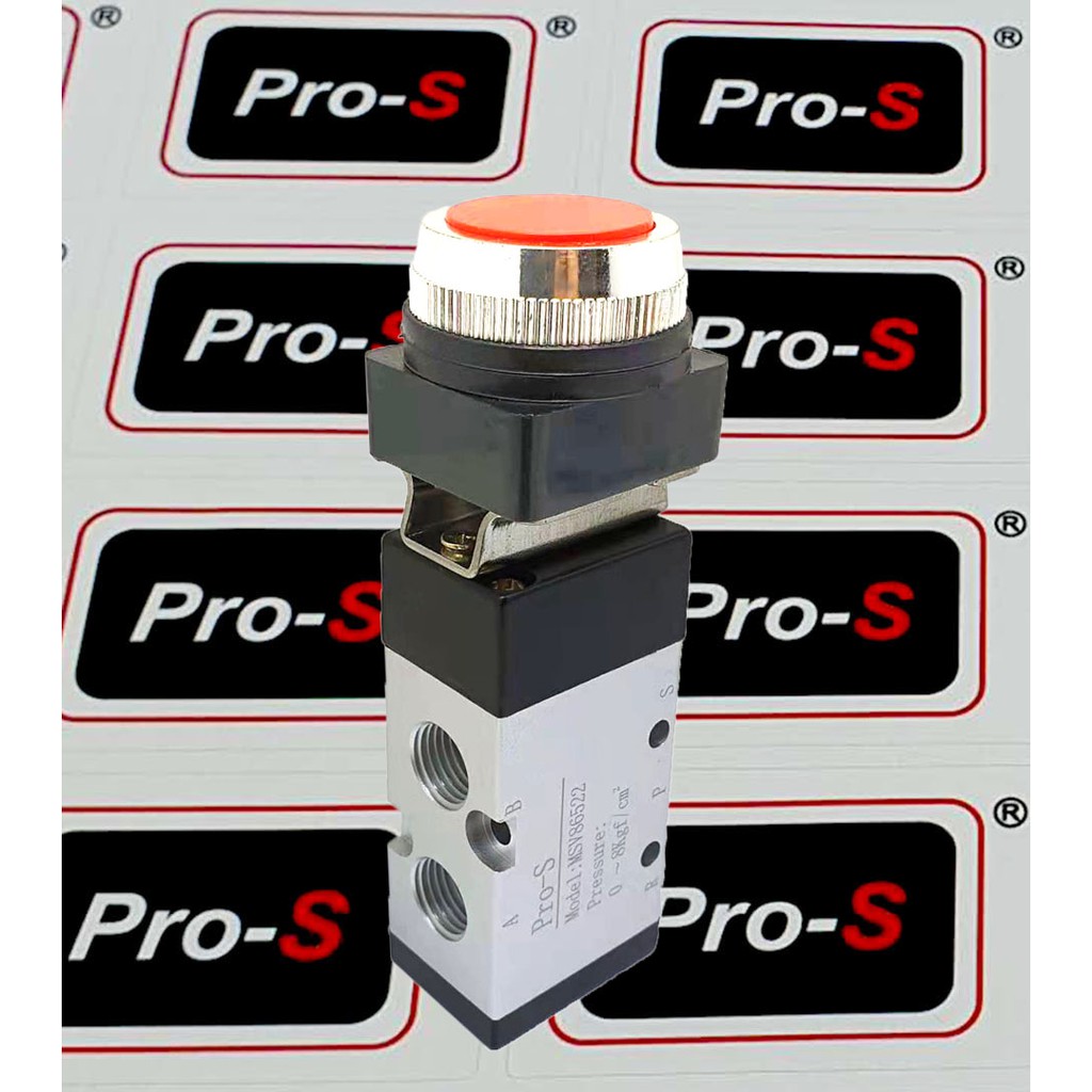 Pro-S 1/4"PT Pneumatic Mechanical Valve MSV86522-PP 5/2 way Flat type Push Button Valve, Button ...
