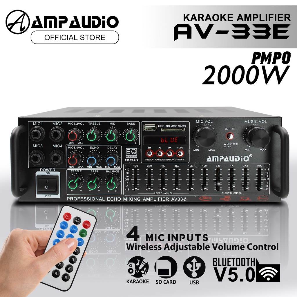 AmpAudio Karaoke Amplifier Bluetooth Stereo Amplifier Wireless Audio ...