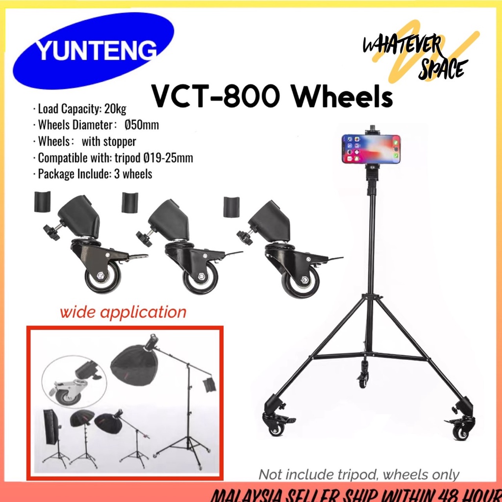 Original YUNTENG VCT-800 Tripod Wheels Swivel With Brake | Shopee Malaysia