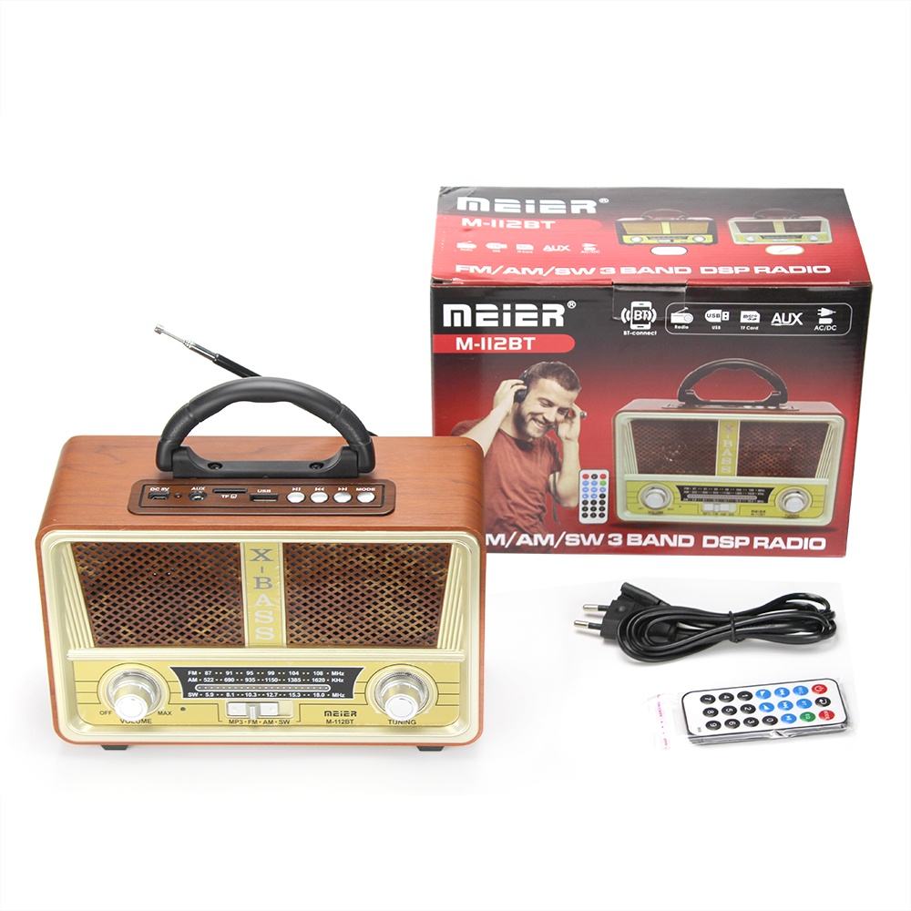 Meier 112BT Retro Rechargeable 3 Band Radio Am FM SW Vintage Radio Supported USB/TF/AUX/BT mp3 ...