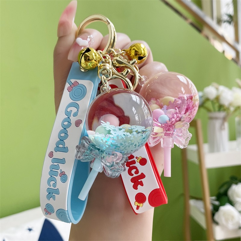 Creative Acrylic Oil Floating Jelly Bean Lollipop Keychain Candy Key ...