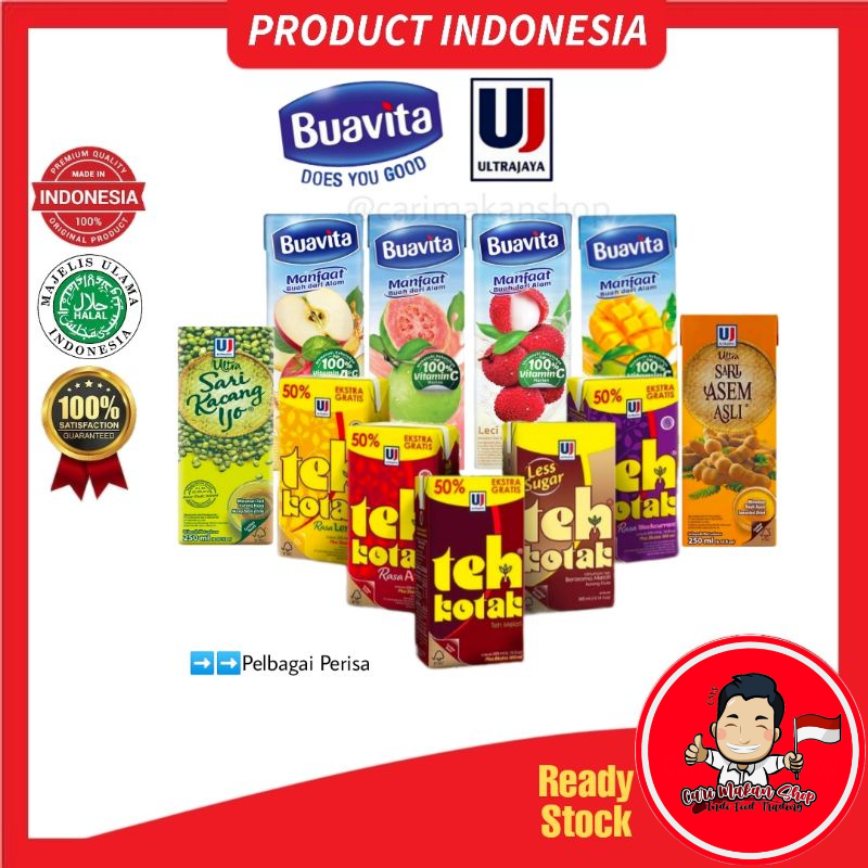 Ultrajaya Teh Kotak Melati Buavita 300ml Product Indonesia 🇮🇩 Lemon Blackcurrant Kacang Ljo ...