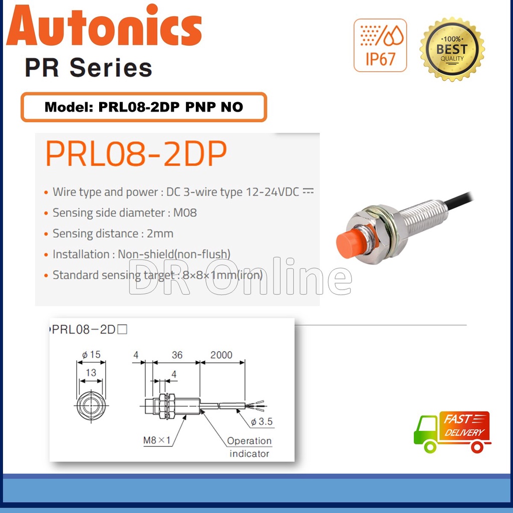 Autonics Proximity Sensor PRL08-2DP M8 2MM Sensing 2mm DC3 Wire 12-24VDC PNP NO~ PRL08-2DP ...