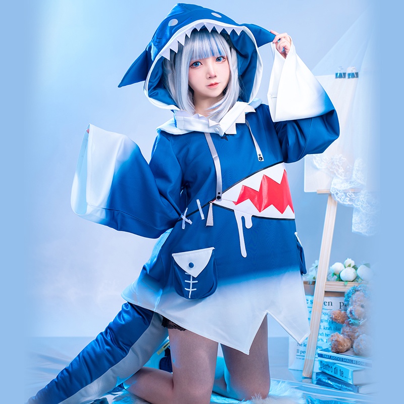 【COD】4pcs/ set Hololive Gawr Gura Cosplay Costume wig ENG Shark Costume ...