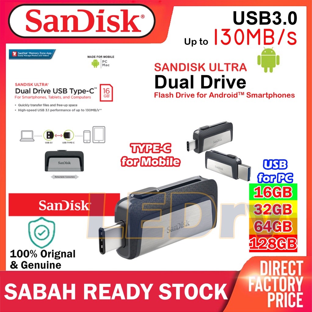 SanDisk Ultra Dual OTG USB 3.1 Type-C Flash Drive For Android Mobile ...