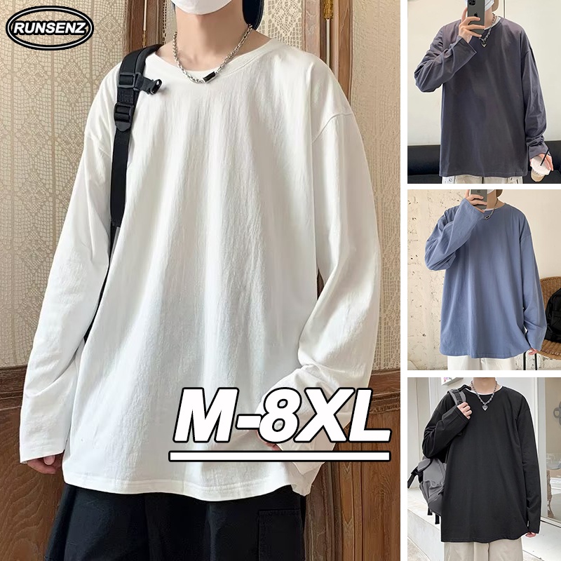 High-end 100% Cotton T Shirt Men Simple Plain Long Sleeve Tshirt 8XL Plus Size Oversized Tee ...