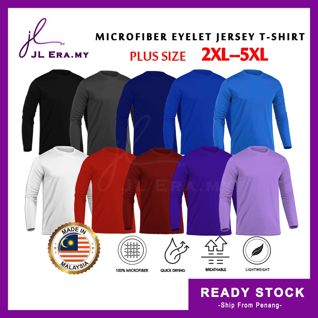 [PLUS SIZE] Microfiber Eyelet Jersey T-shirt | Round Neck | Long Sleeve ...
