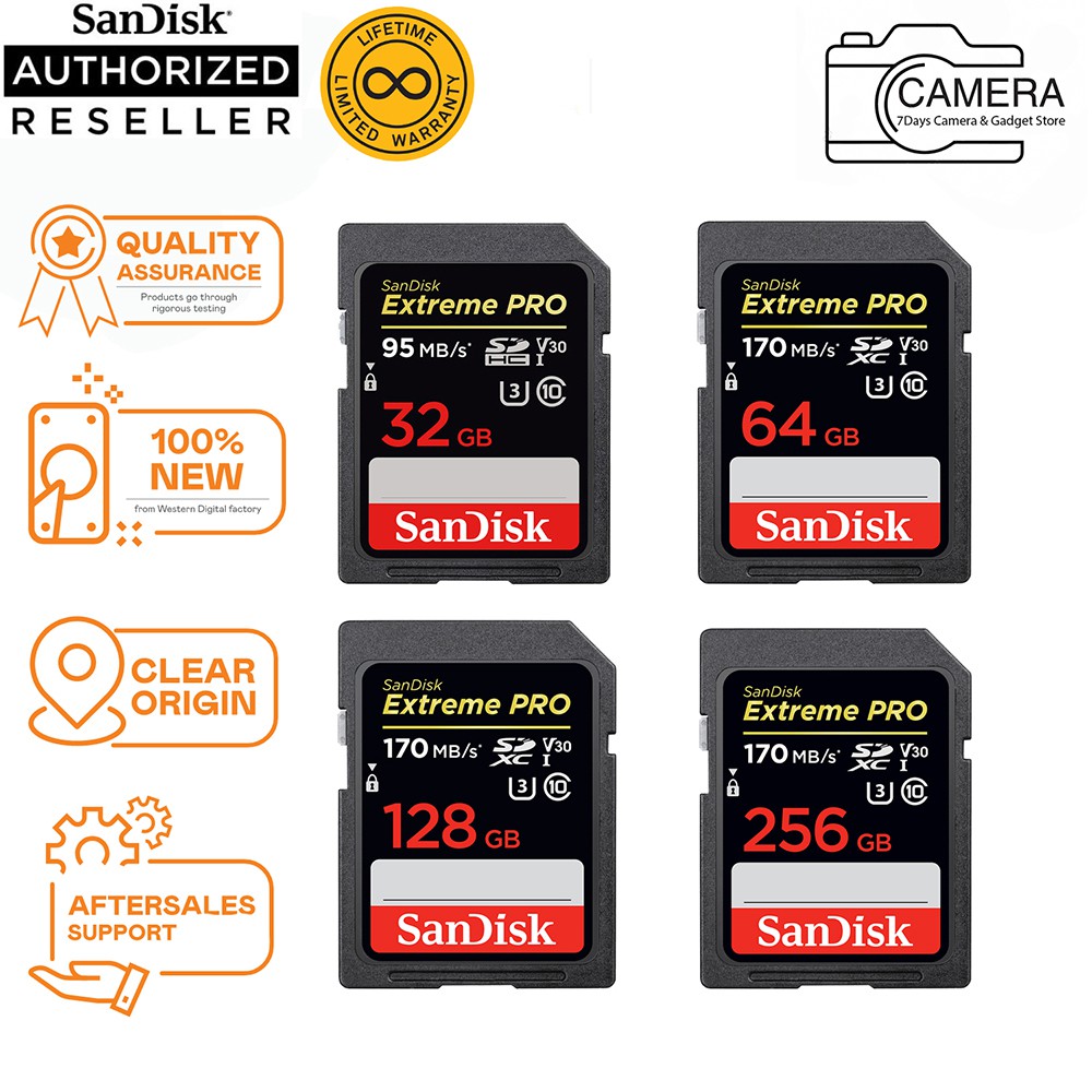 ( 170MB/S ) SanDisk Extreme PRO 32GB 64GB 128GB 256GB UHS-I SDXC Memory Card ( Lifetime Limited ...