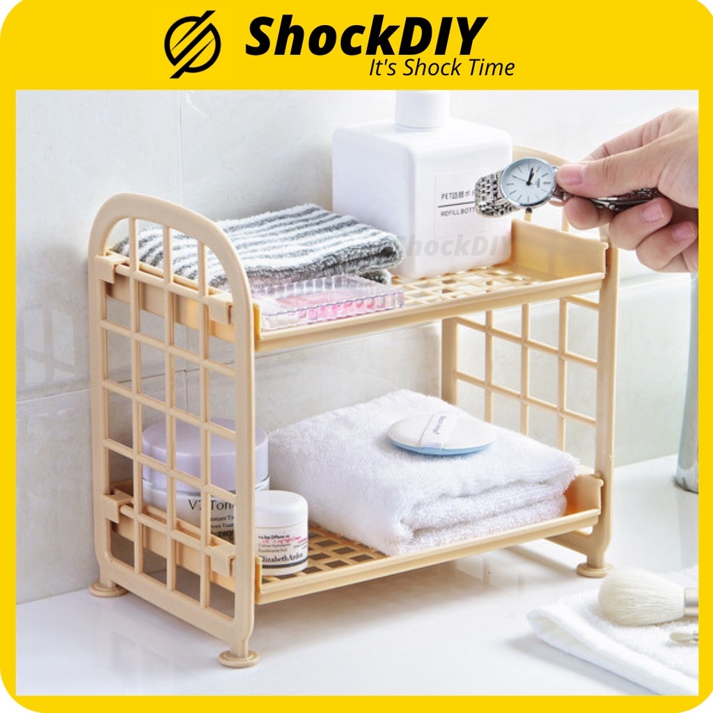 2 Layer Table Top Shelf Mini Stationery Rack Cosmetics Jewelry Storage ...