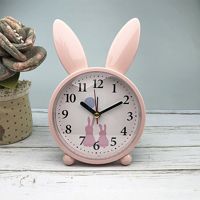 Children Cute Animal rabbit/Cat Alarm Clock Silent Non Ticking Silicone ...