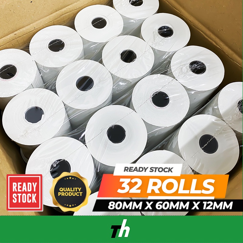 80mm x 60mm x 12mm (32 Roll/Box) Thermal Receipt Paper Roll / Resit ...