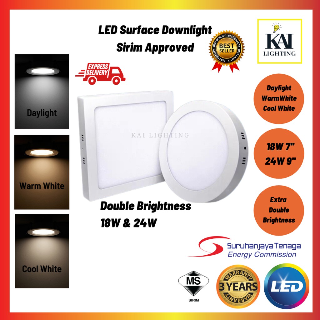 [3 Years Warranty] [Sirim] 12W 18W 24W LED Surface Downlight Round ...