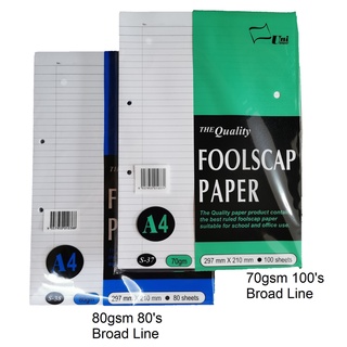 Uni Paper Foolscap Paper A4 Broad/Narrow Line 70/80/100gsm Exam Sheet ...