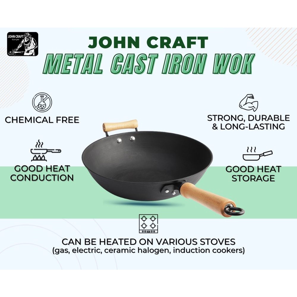 John Craft Metal Cast Iron Wok (32cm, 34cm, 40cm, 42cm) | Shopee Malaysia