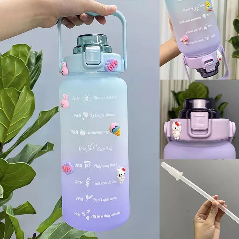 2000ML Botol Air Viral FREE 2D3D Stickers FREE Brush Cute Water Bottle ...