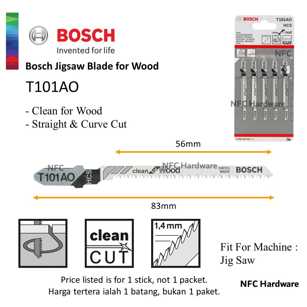 BOSCH Jigsaw Blade T101AO Clean for Wood (1 PC) | Shopee Malaysia