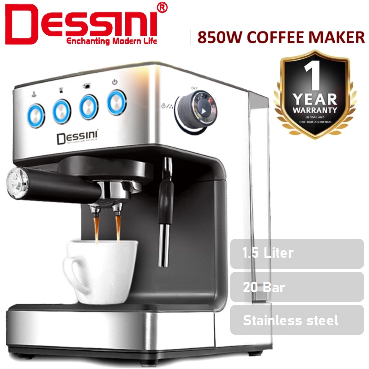 DESSINI ITALY 20 Bar 1.5L Espresso Coffee Maker Brew Froth Cappuccino ...