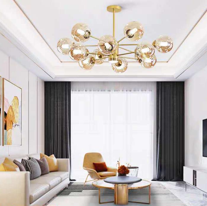Nordic Chandelier Multi-Head Led Ceiling Light Living Room Dining Glass ...