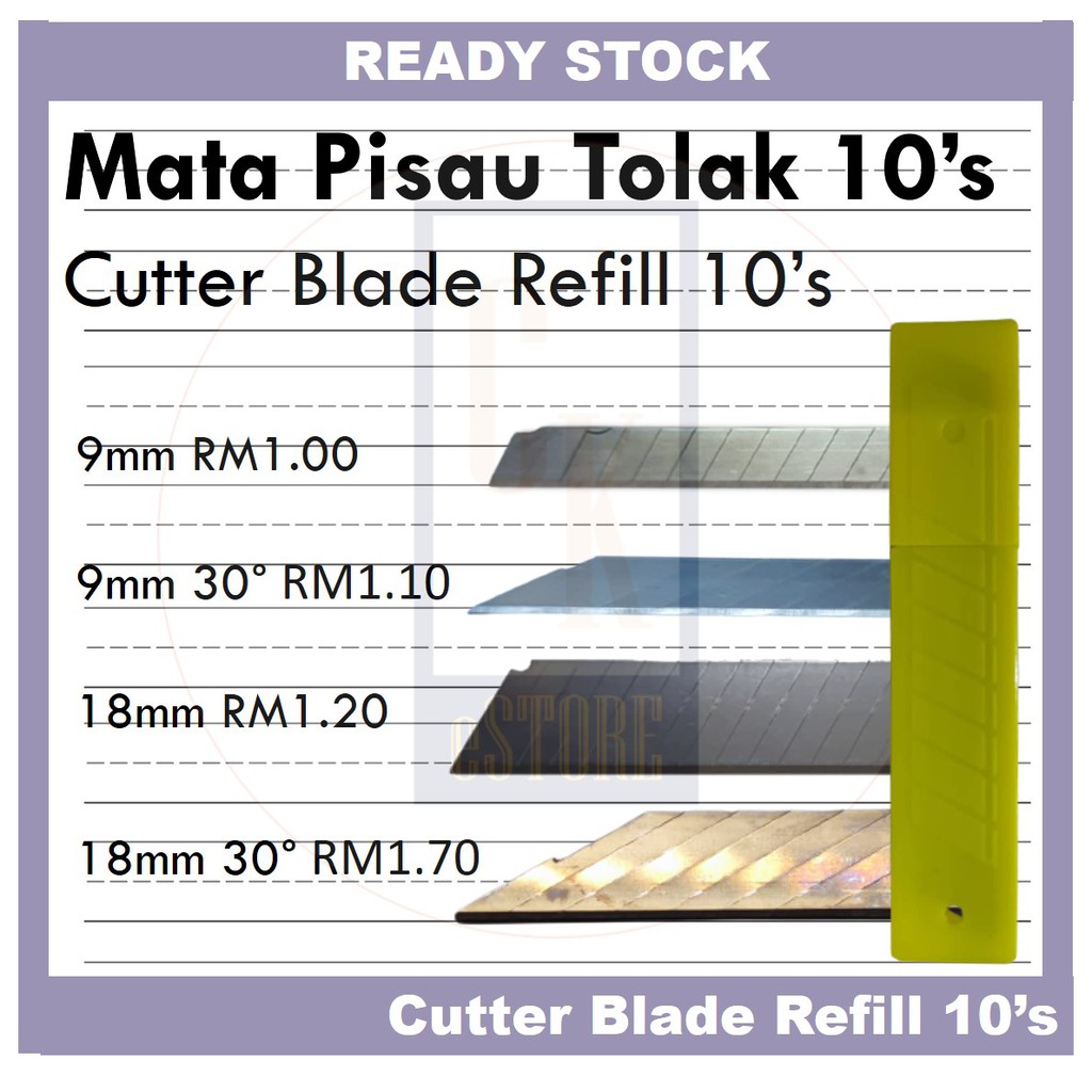 Mata Pisau Cutter Blade Refill 9mm 18mm Snap-Off Bilah Ganti Small ...