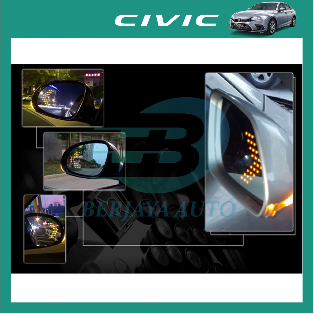 Honda Civic (2022-2025) Blue Side Mirror With LED Signal Wide Angle ...
