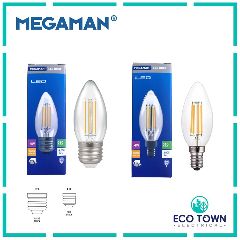 Megaman 4W LED Filament Candle Bulb E14 E27 Warm White 3000K Designer ...