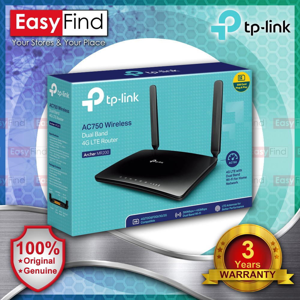 TP-LINK MR200 AC750 Wireless Dual Band 4G LTE Router Wifi SIM Router ...