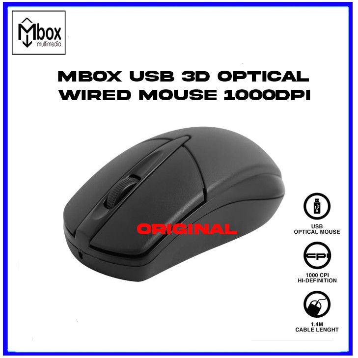 (STOCK READY)MBOX 3D USB OPTICAL WIRED MOUSE 1000 DPI (1.5M Cable ...