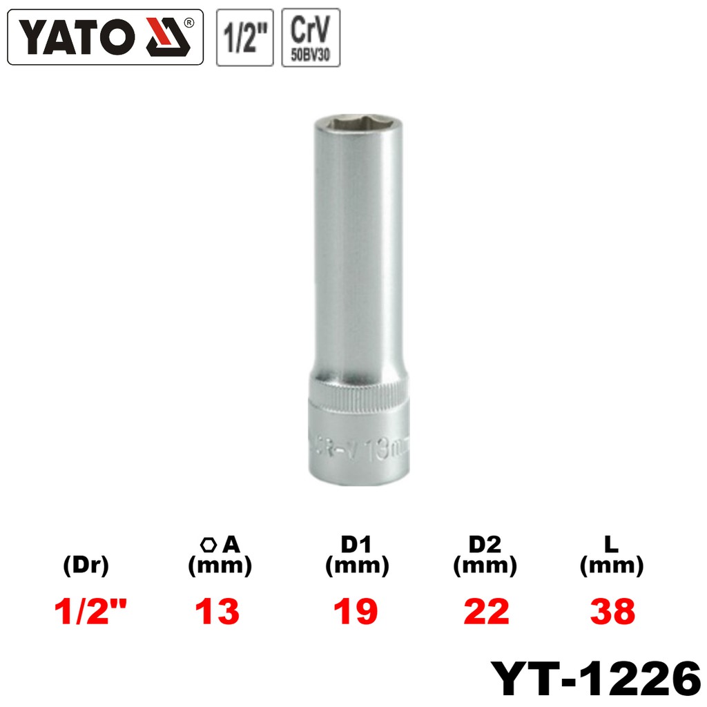 [CORATED] YATO YT1226 1/2" DR. 6PT. DEEP SOCKET 13mm x 38Lmm | Shopee Malaysia