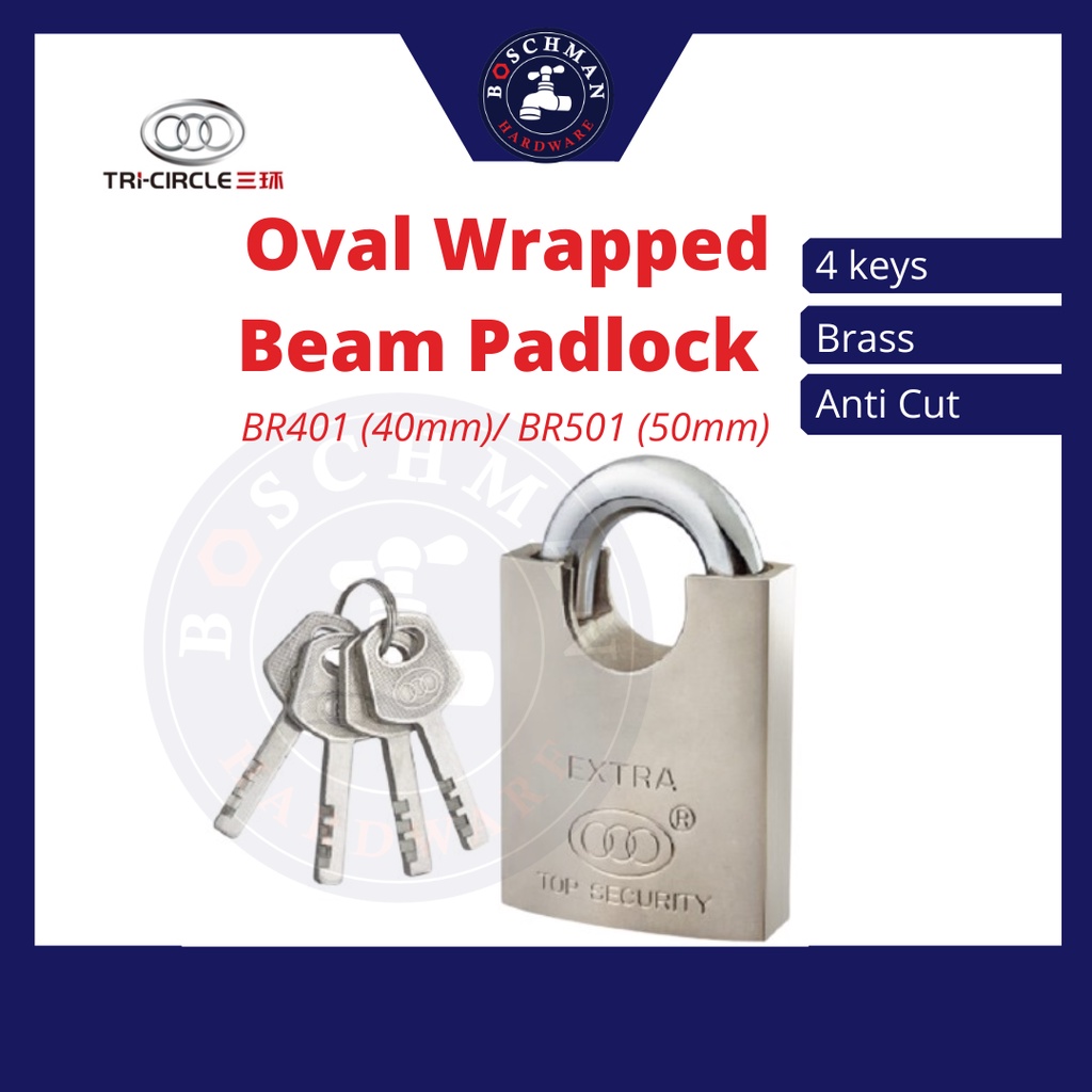 Tri-Circle Oval Wrapped Beam Chrome Brass Padlock Anti Cut Anti Rust 4 ...