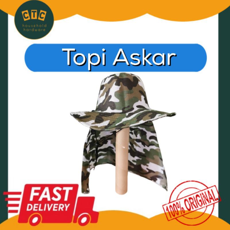 Topi Askar Kain /Topi Kerja Hadang Panas /Topi Pancing Ikan/Army Hat ...