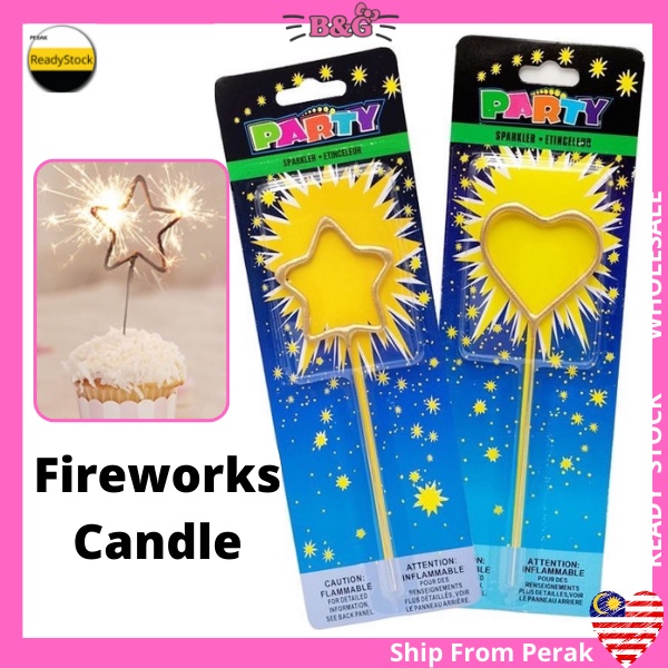 Sparking Heart Love Star Shape Birthday Cake Deco Candle Firework Lilin ...