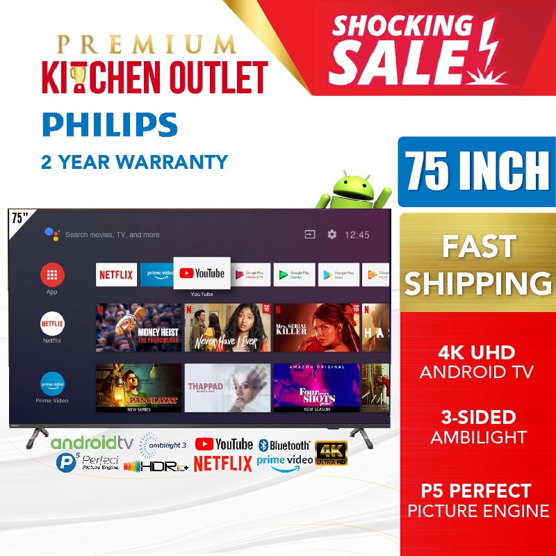 Philips 75 Inch 4K UHD Android TV 75PUT8516 | 3-Sided Ambilight ...
