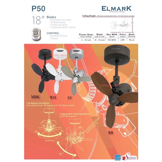 ELMARK 18" CEILING AND WALL FAN P50 / P80 | Shopee Malaysia