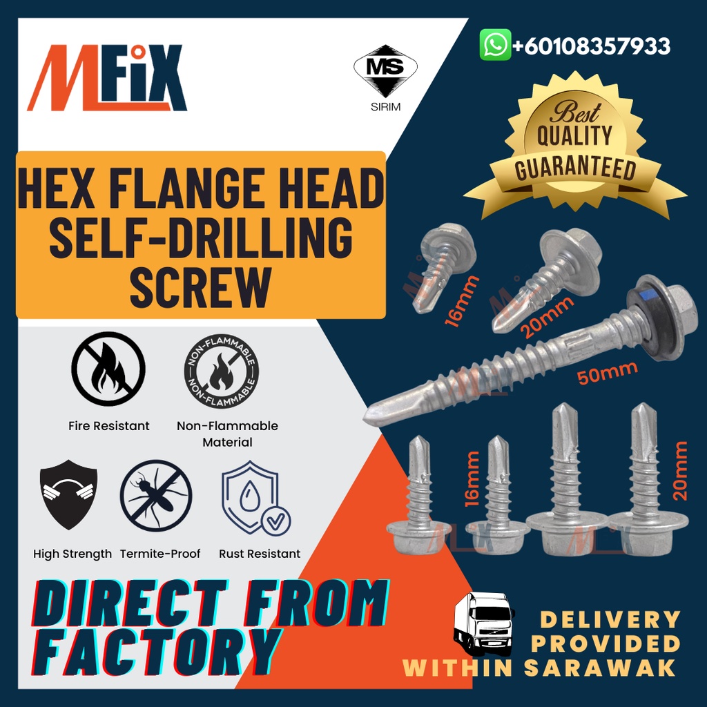 MFIX M3 HEX SELF DRILLING SCREW FOR ROOF METAL SCREW ROOFING SKRU ...