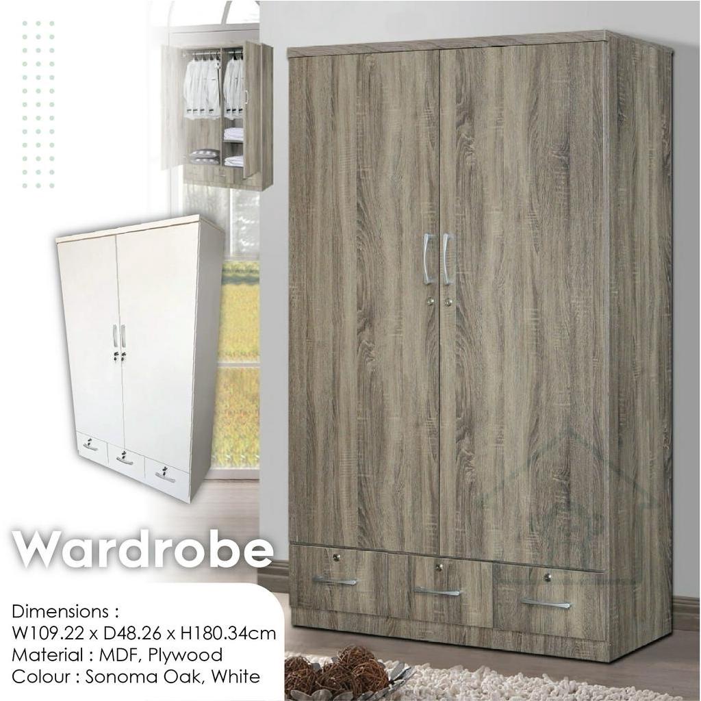 ALMARI BAJU/ALMARI 2 PINTU & 3 LACI BERKUNCI/WARDROBE SWING DOOR ...