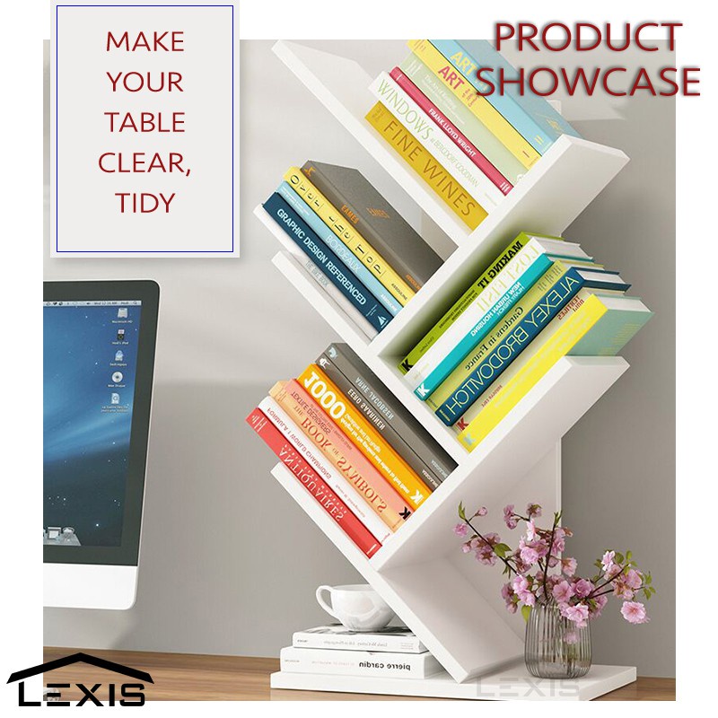 Tree Shape Table Top Bookshelf Bookcase Storage Rack Modern Style rak ...