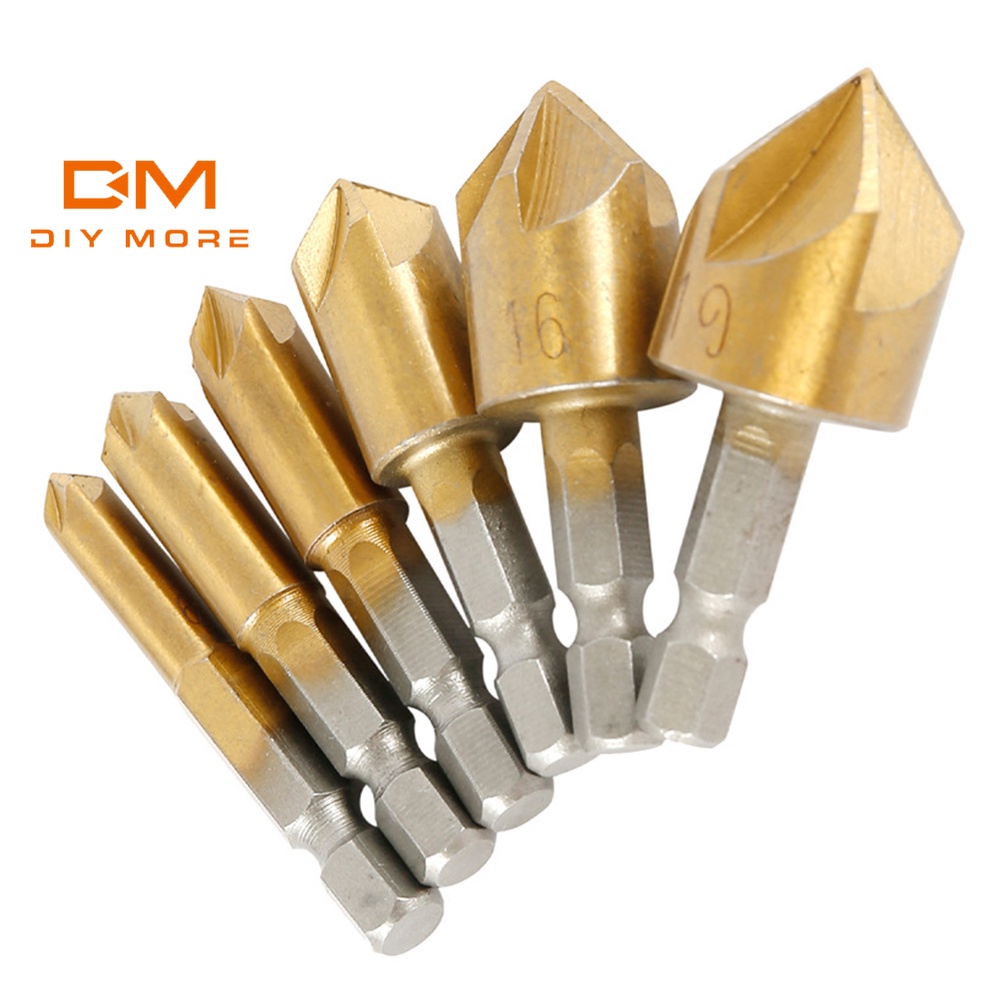 DIYMORE 6pcs Countersink Drill Bit Set 1/4'' Hex Shank HSS 5 Flute ...