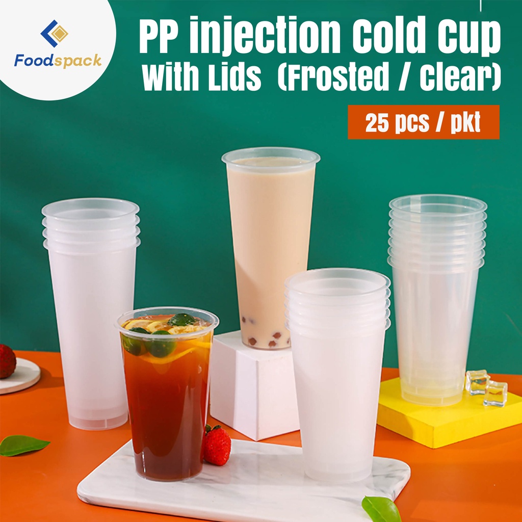 (25pcs with Lid) PP Injection Disposable Juice Boba Tea Milk Tea Cup ...