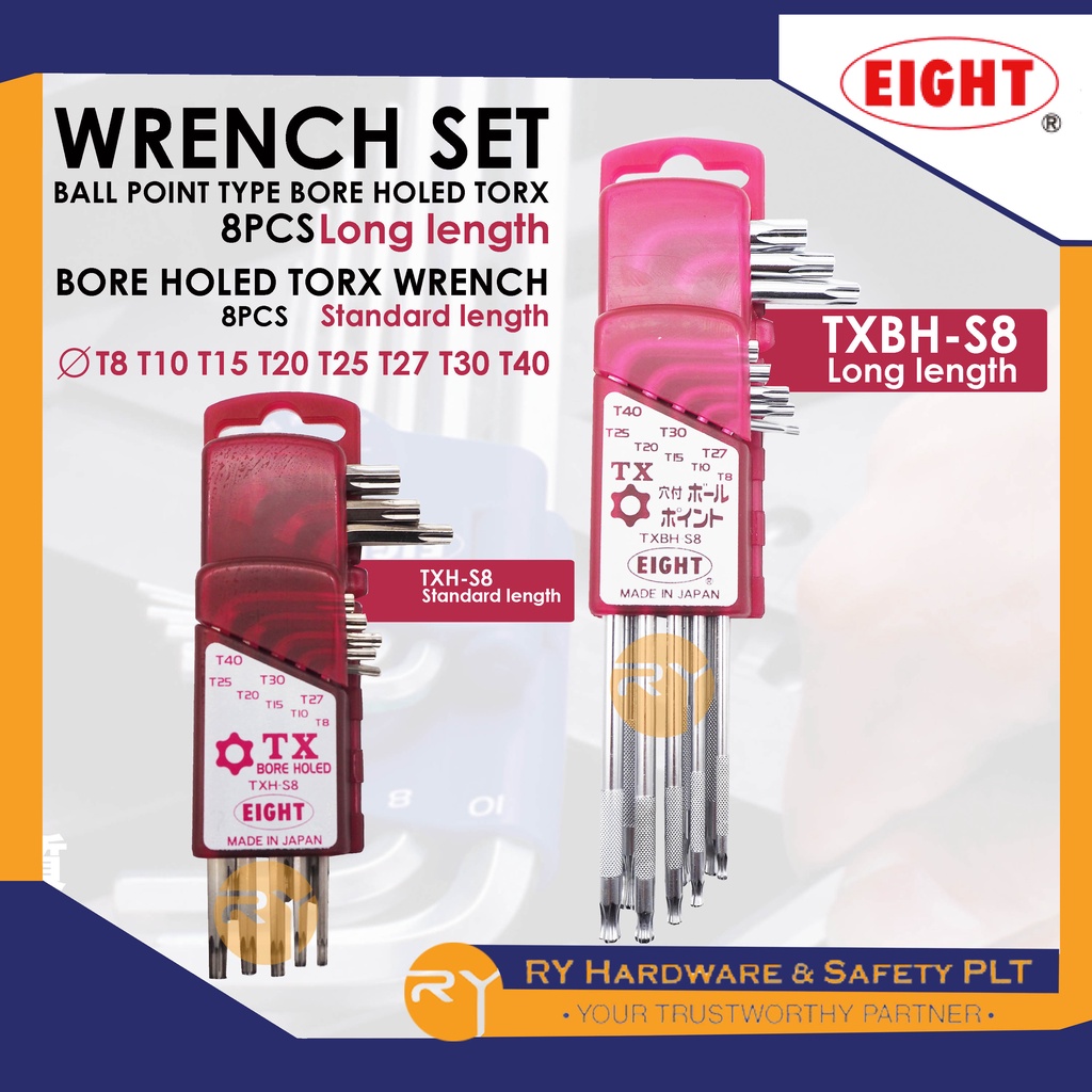 EIGHT | BOREHEAD WRENCH SET 8 PCS | BALL POINT TYPE BORE HOLED TORX ...