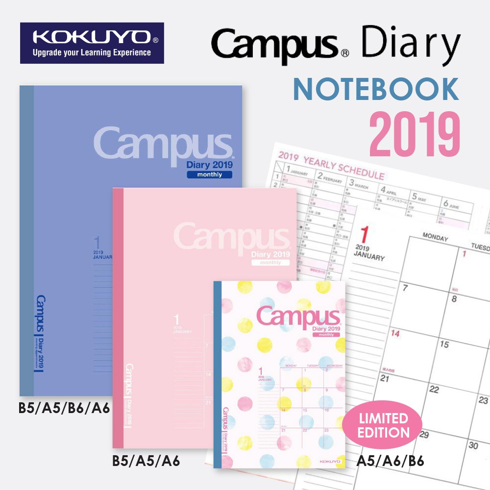 KOKUYO CAMPUS MONTHY SCHEDULE DIARY 2019 - B5/A5/B6/A6 | Shopee Malaysia